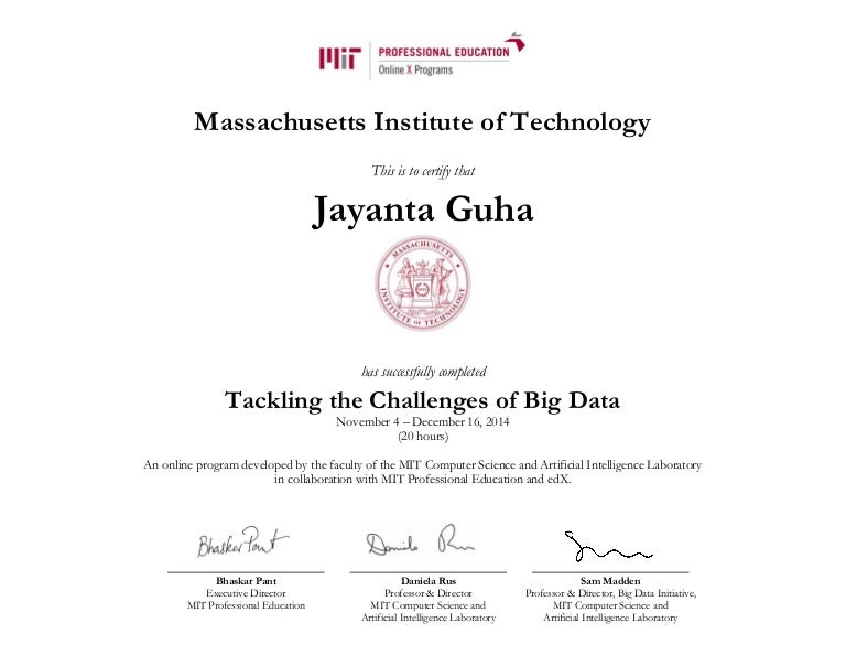 MITx Tackling The Challenges of Big Data Certificate