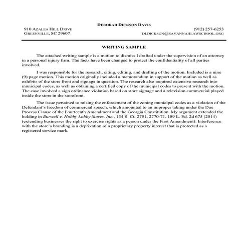 Dickson_Davis_Deborah_Sample_Writing_Motion_to_Dismiss_060716 | PDF