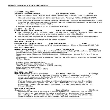 Robert Williams Work Experience | DOC