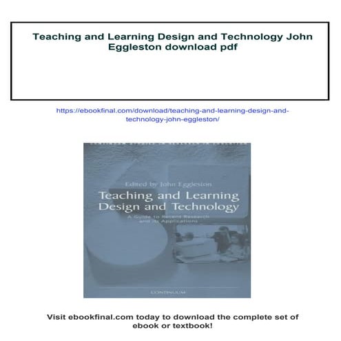 Teaching and Learning Design and Technology John Eggleston | PDF