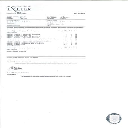 Master transcript | PDF