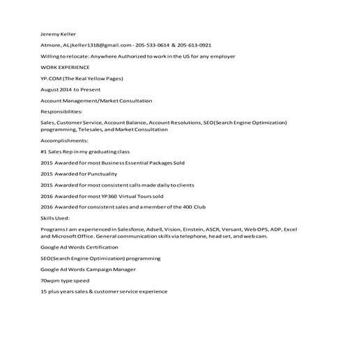 Jeremy Keller resume 2017 | PDF