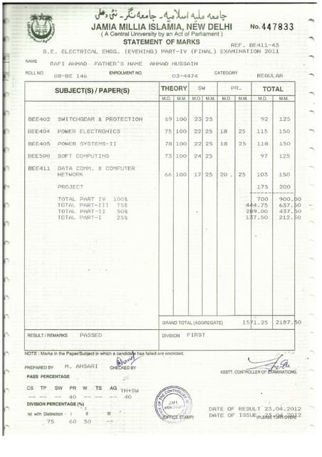 Marksheet-2nd semester | PDF