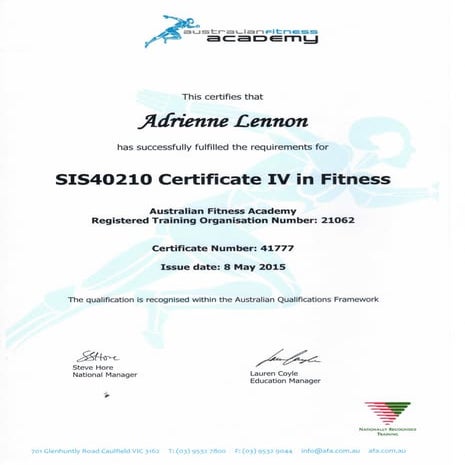 AFA Cert IV Fitness | PDF