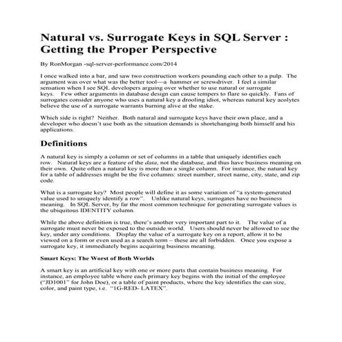 Natural vs.surrogate keys | PDF