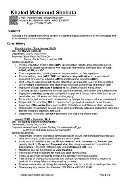 Sr. QA/QC Mechanical Engineer | DOC