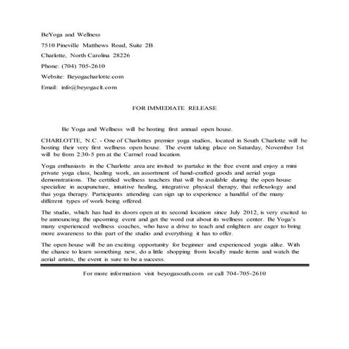 beyoga news release | DOCX