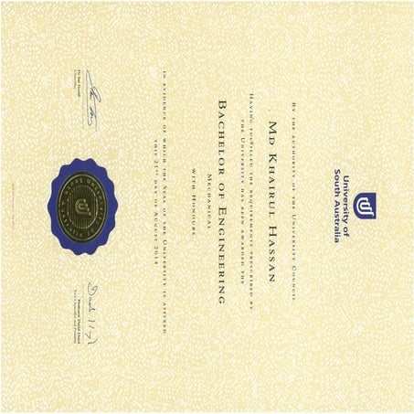 Bachelor of Mechanical Eng (Honours) Certificate | PDF | Undergraduate ...