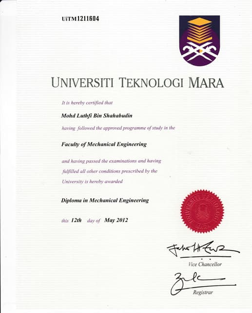 National Diploma Mechanical Certificate | PPT