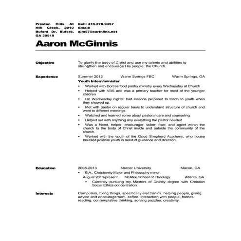 Aaron McGinnis Professional Resume full | DOC