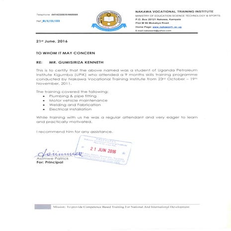 RECOMMENDATION FROM NVTI | PDF