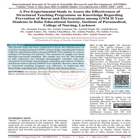 A Pre Experimental Study to Assess the Effectiveness of Structured ...