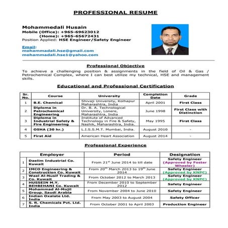 HSE Engineer Resume | PDF