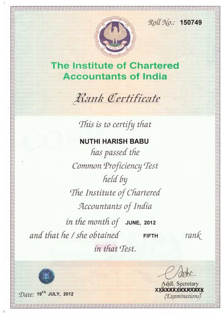 CA final certificate