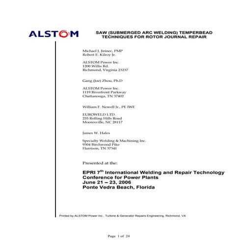 ALSTOM Technical Paper - SAW Temperbead Techniques for Rotor Journal ...