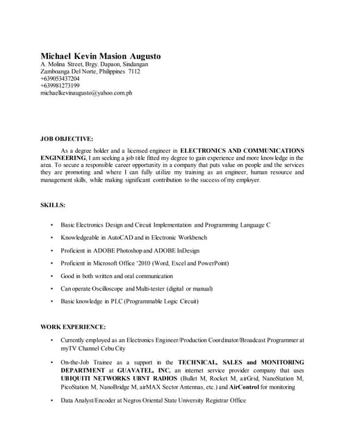 Sample Resume for OJT | DOCX | Resume Writing and Advice | Job Search