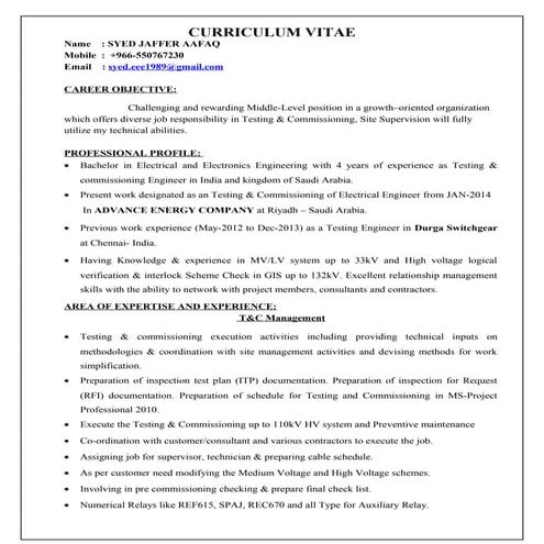 syed jaffer aafaq Resume | DOC | Civil Engineering Industry | Industries