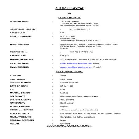 Gavin Yates CV | DOCX