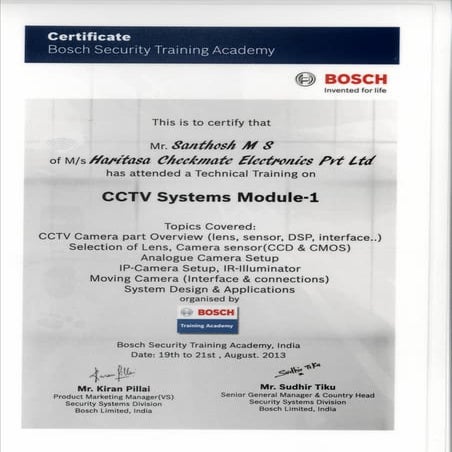 Bosch CCTV certificate | PDF