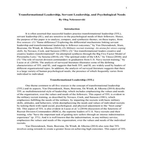 Transformational Leadership, Servant Leadership, and Psychological ...