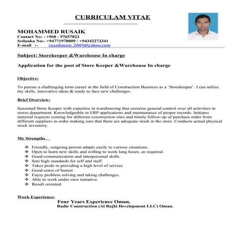 Logistics Assistant Cv