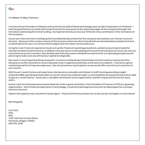 Q21 Corporation Reference Letter - CEO | DOCX