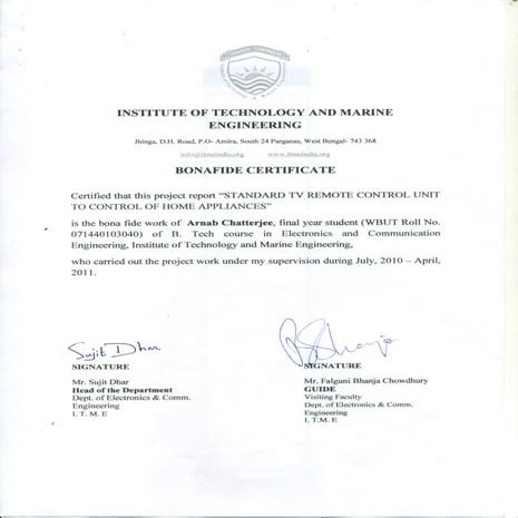 Certificate upon completion of final year project work. | PDF