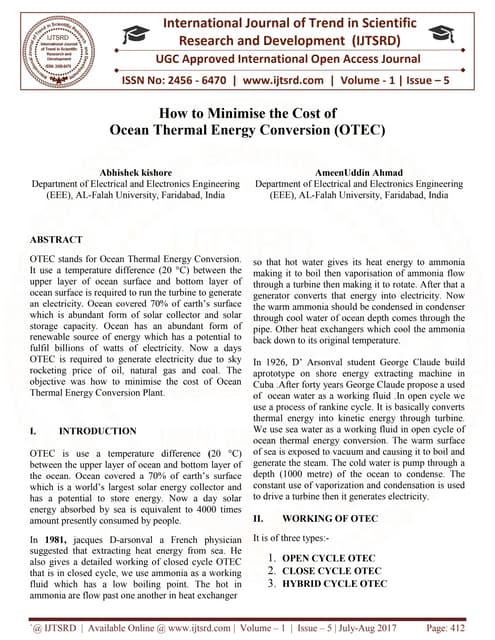 Ocean Thermal Energy Conversion (OTEC) : Methods & Benefits. | PDF