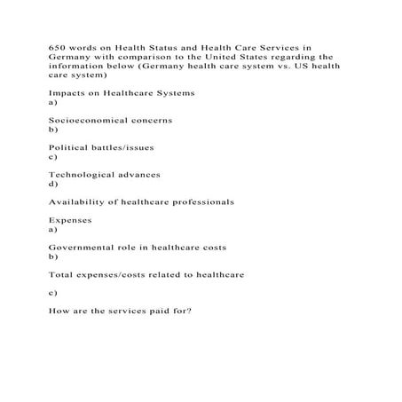 650 words on Health Status and Health Care Services in Germany with .docx