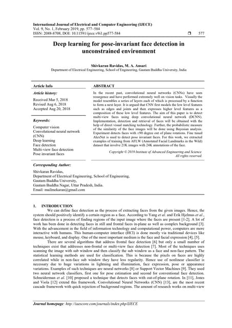 Deep Learning For Pose Invariant Face Detection In Unconstrained Environment Pdf