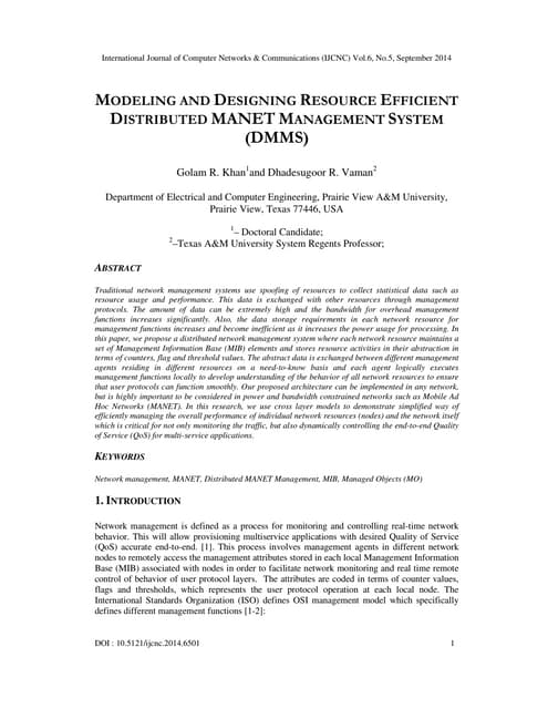 MODELING AND DESIGNING RESOURCE EFFICIENT DISTRIBUTED MANET MANAGEMENT ... MODELING AND DESIGNING RESOURCE EFFICIENT DISTRIBUTED MANET MANAGEMENT ...
