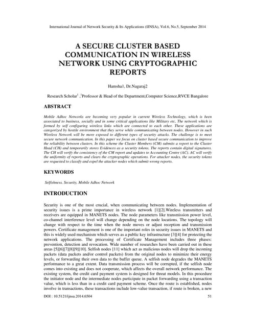 A Secure Cluster Based Communication In Wireless Network Using
