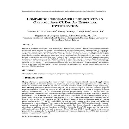 COMPARING PROGRAMMER PRODUCTIVITY IN OPENACC AND CUDA: AN EMPIRICAL INVESTIGATION | PDF