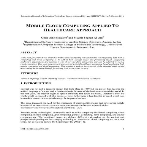 MOBILE CLOUD COMPUTING APPLIED TO HEALTHCARE APPROACH | PDF