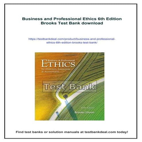 Business and Professional Ethics 6th Edition Brooks Test Bank | PDF