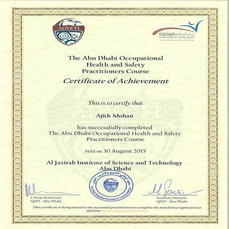 OSHAD Certificate | PDF