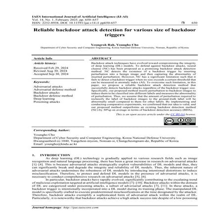 Reliable backdoor attack detection for various size of backdoor triggers | PDF