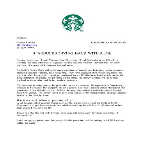 Starbucks News Release | DOCX