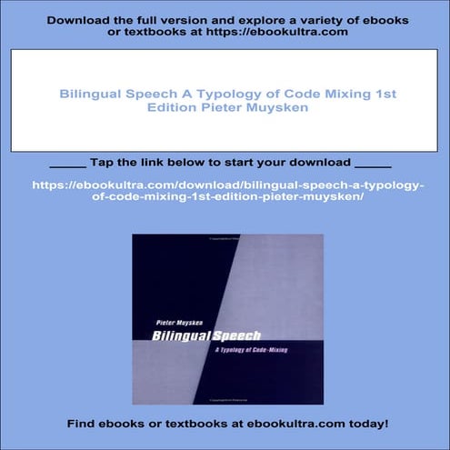 Bilingual Speech A Typology of Code Mixing 1st Edition Pieter Muysken | PDF