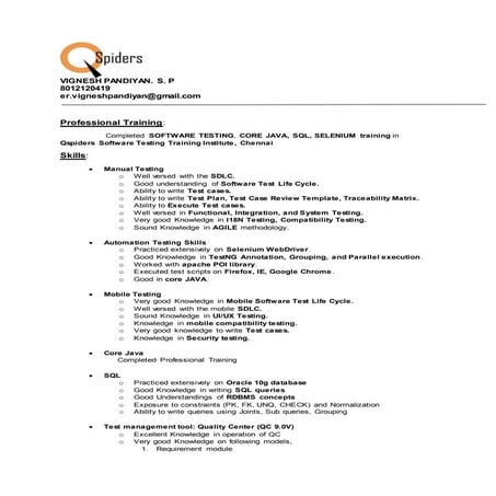 Vignesh Pandiyan Software Testi Resume | DOCX