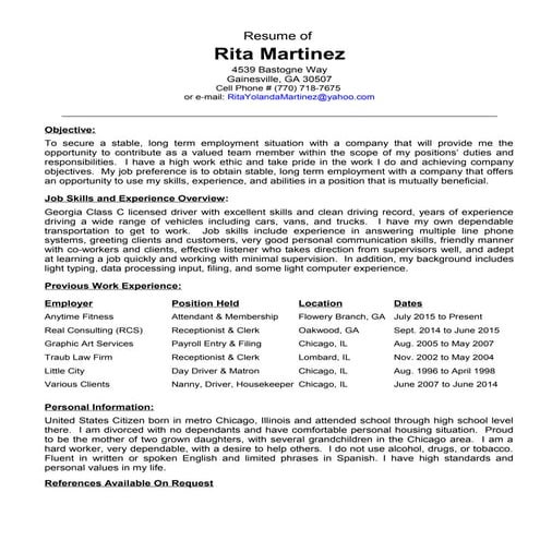 Resume of Rita Martinez | PDF