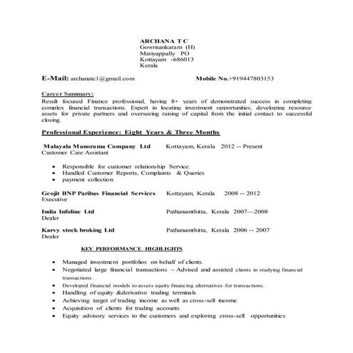 Archana Latest CV | DOCX
