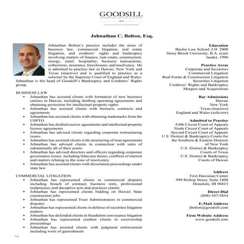 Johnathan C Bolton - Professional Biography - Goodsill | PDF