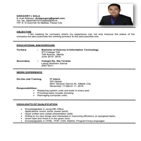 Gregory Resume | DOCX | Careers