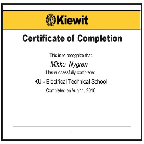 Certificate of Completion Electrical Technical School | PDF