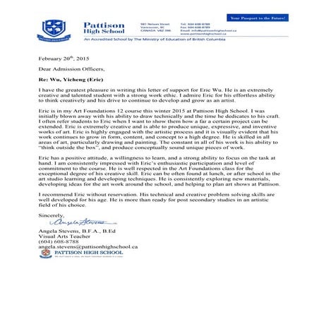 Eric Wu Reference Letter | PDF