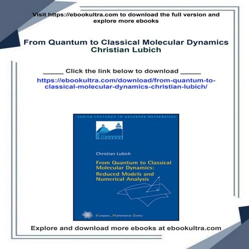 From Quantum to Classical Molecular Dynamics Christian Lubich download ...