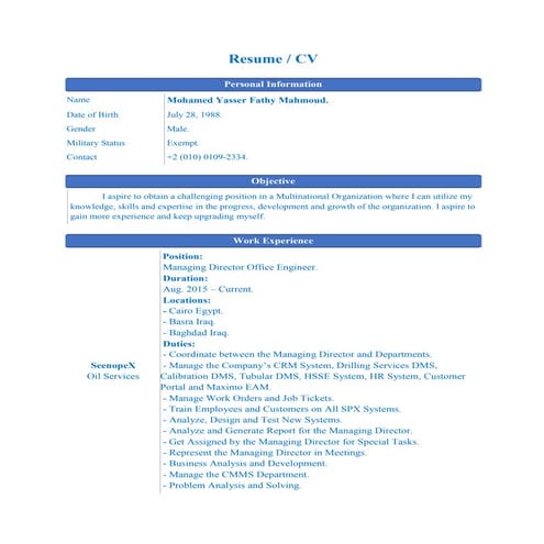 Mohamed Yasser Resume - 2016 | PDF