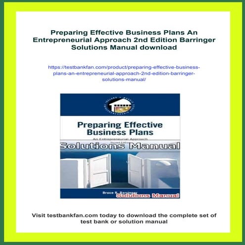 Preparing Effective Business Plans An Entrepreneurial Approach 2nd Edition Barringer Solutions ...