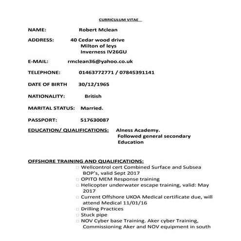 Robert Mclean c.v | RTF